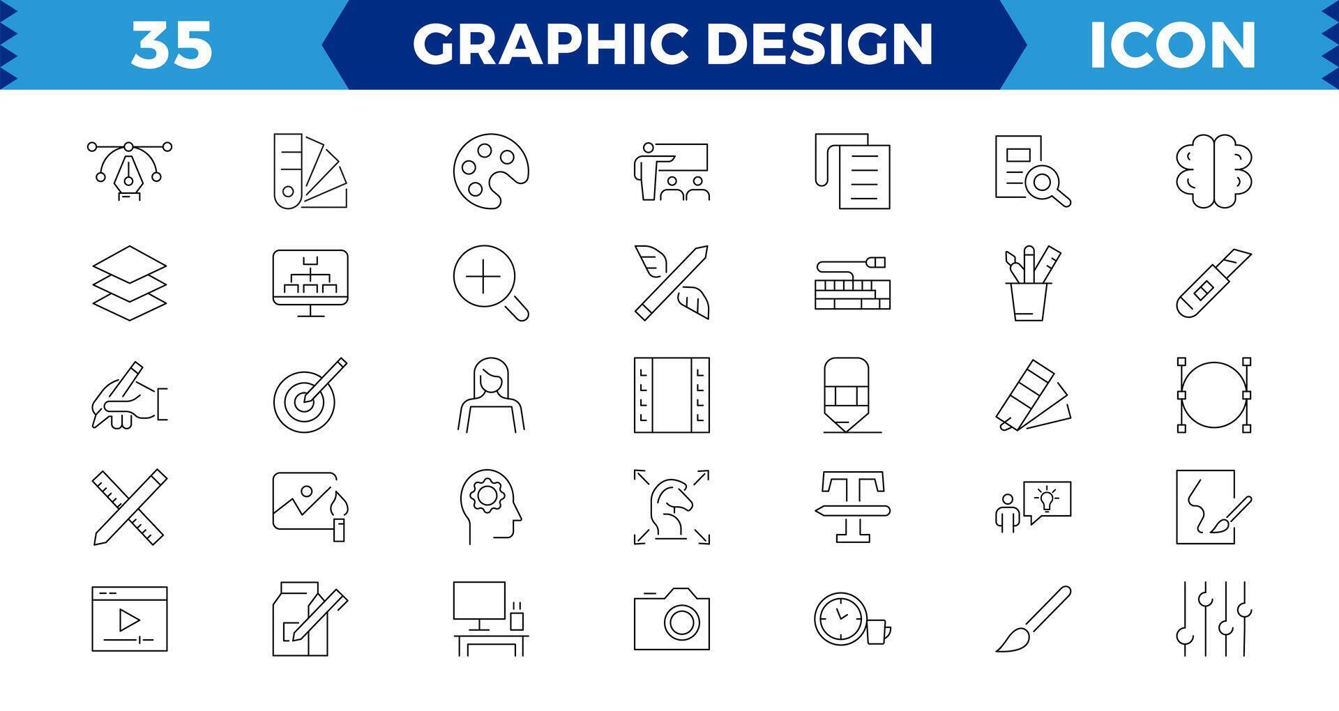 Pixel Perfect Set of thin line icons of graphic design. Simple linear ...