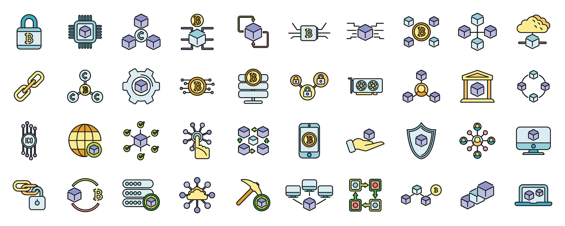 Block Chain Icons Set Color Line 45404787 Vector Art At Vecteezy