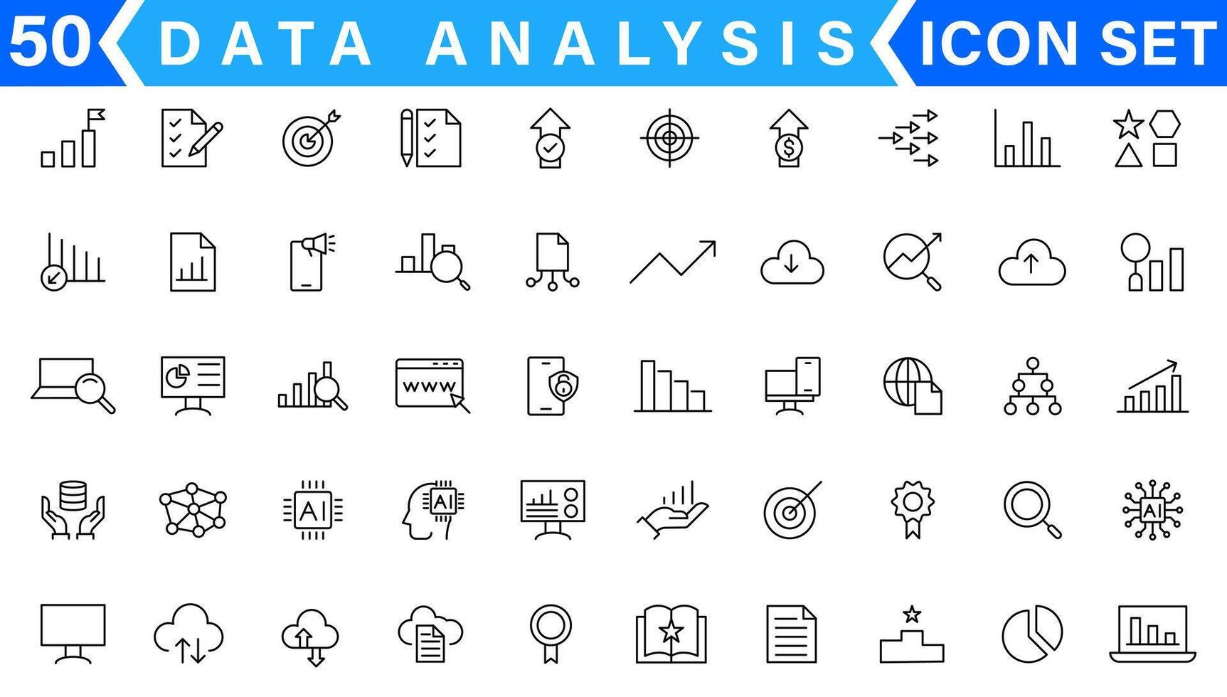 Data Analysis Line Icons Set Analytics Server Mining Data Filter Traffic Ai Hosting