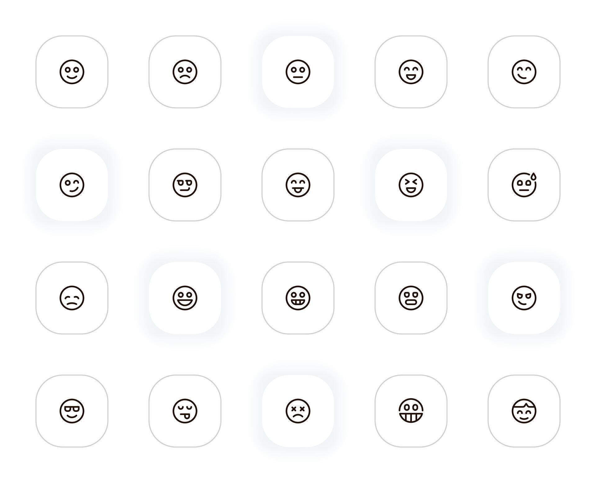 Smileys and emoji line icons set. Sad, laugh, wink, joy, happiness ...