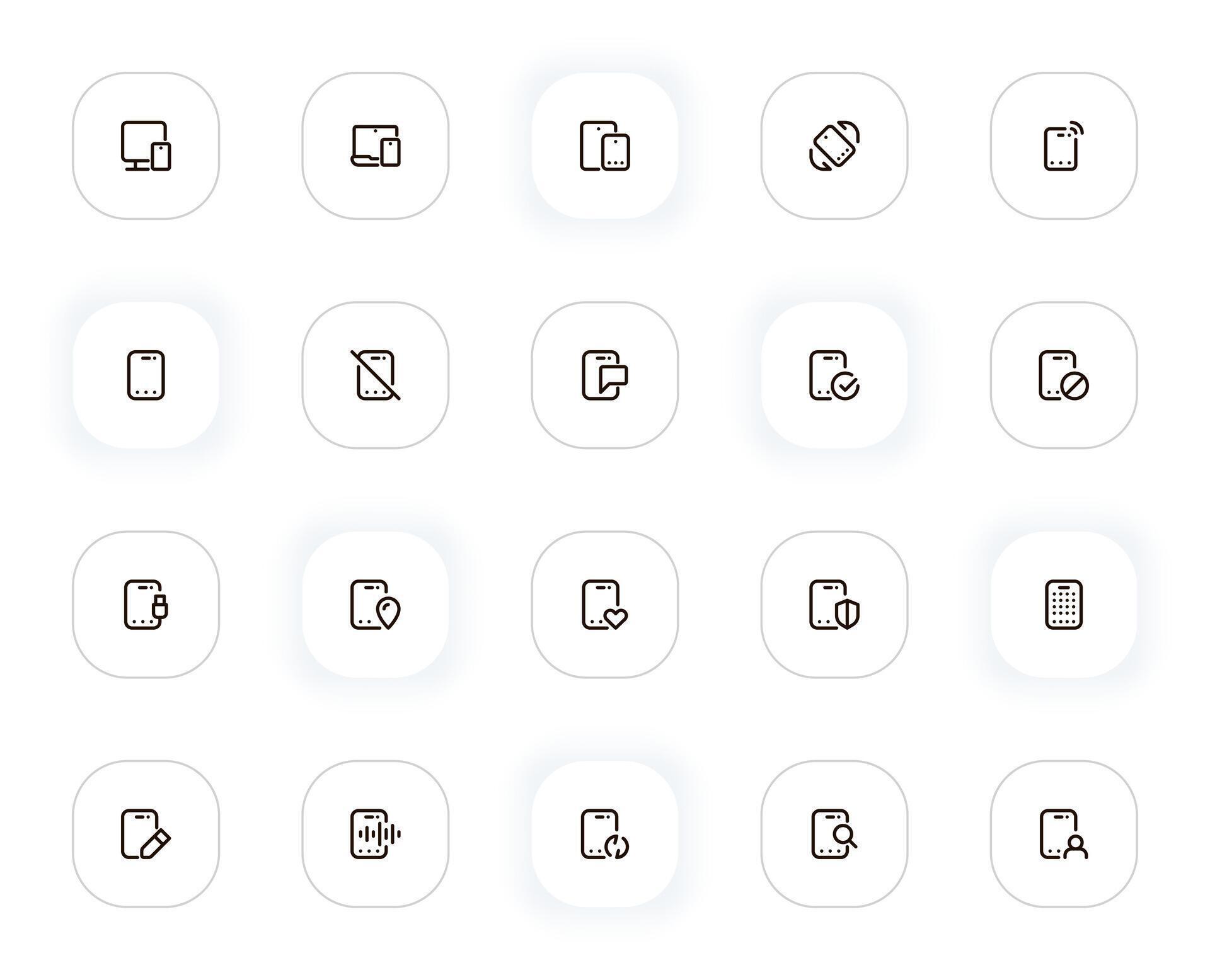 Mobile devices line icons set. Smartphone, phone, computer, network, laptop, application ...