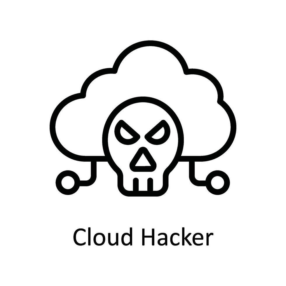 Cloud Hacker Vector Outline Icon Design Illustration Cyber Security