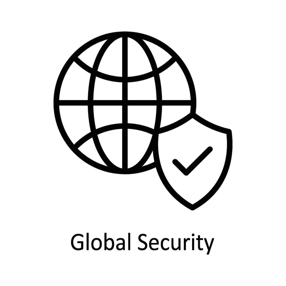 Global Security Vector Outline Icon Design Illustration Cyber Security