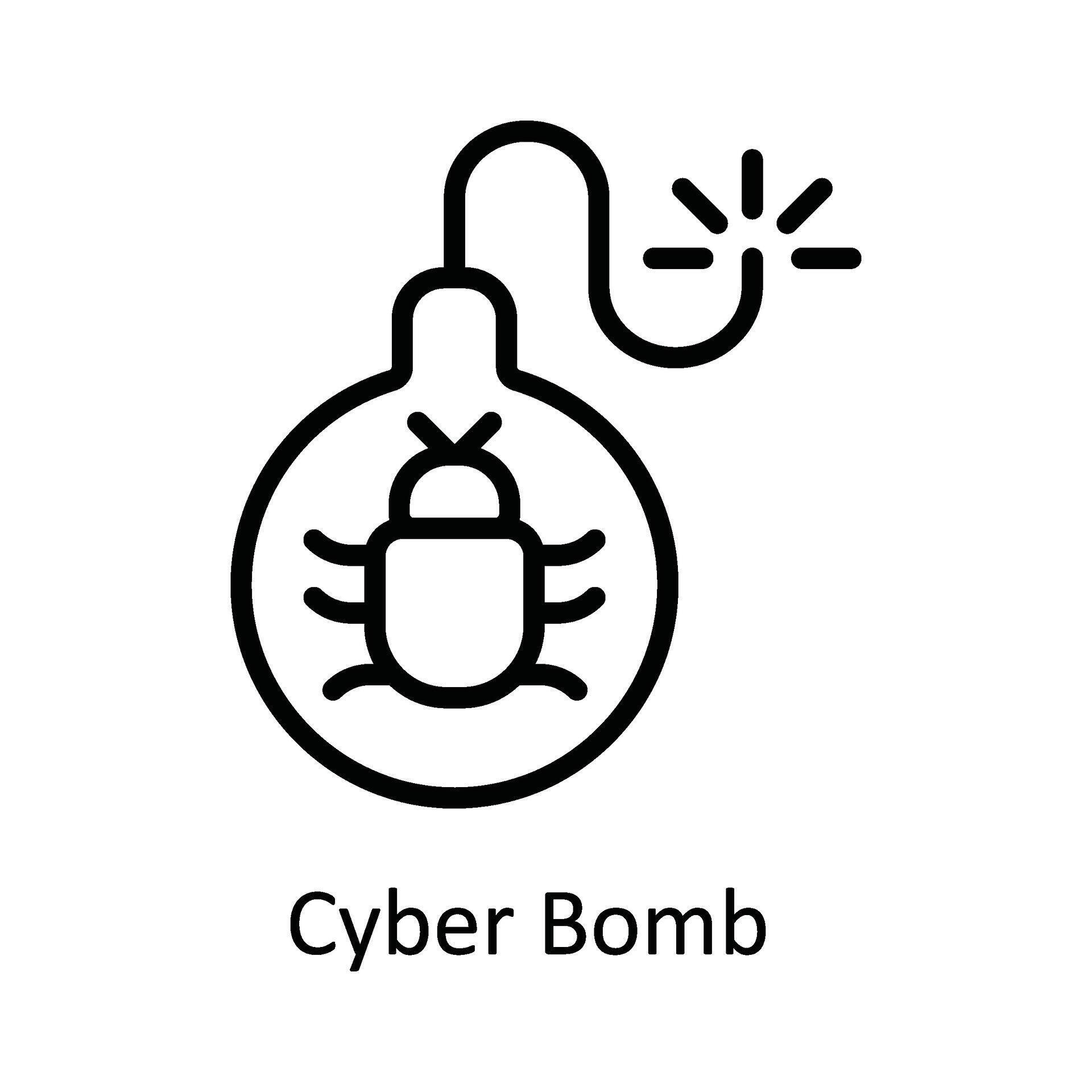 Cyber Bomb Vector Outline Icon Design Illustration Cyber Security
