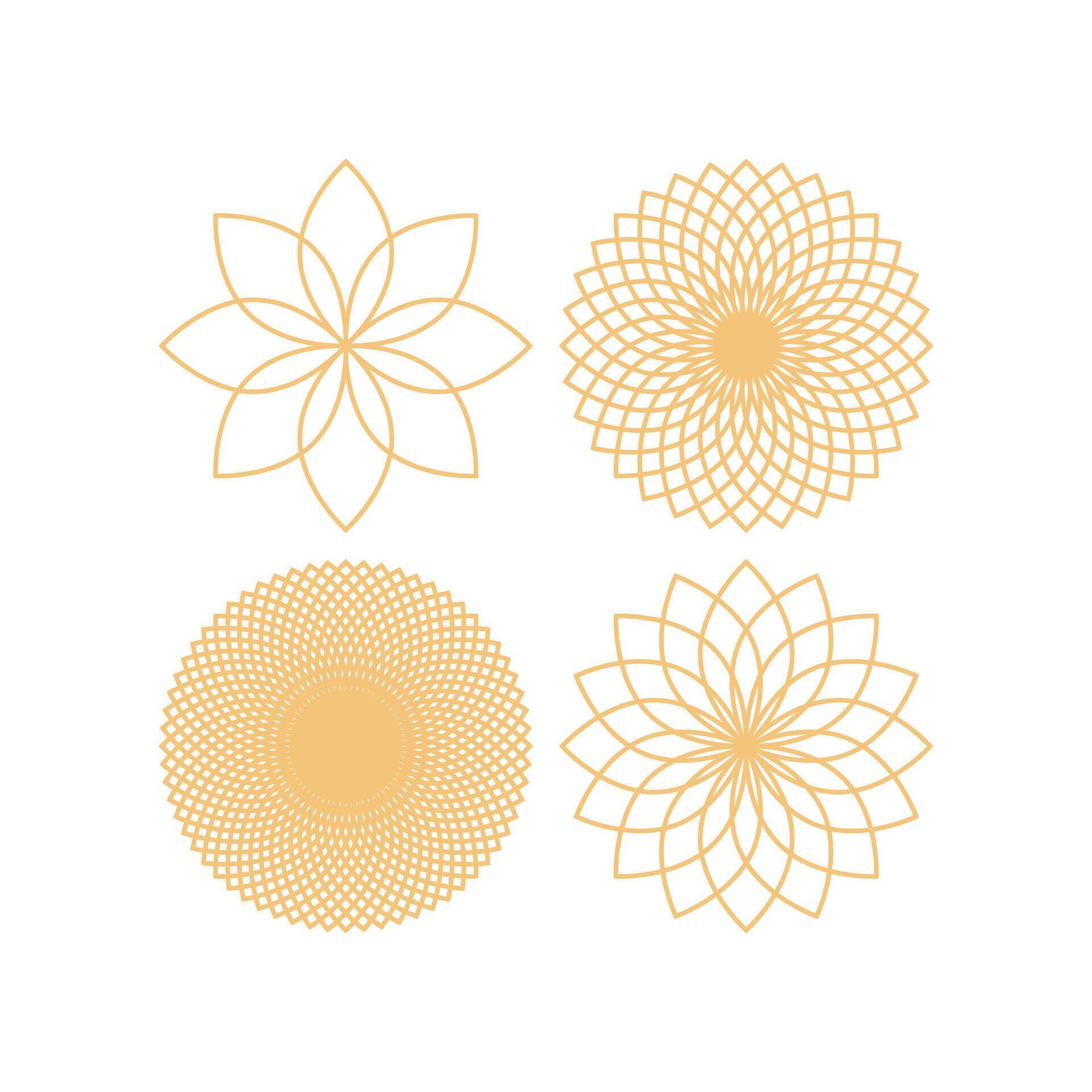 Set Of Simple Elegant Basic Geometric Gold Petal Rosette Graphic Shape ...