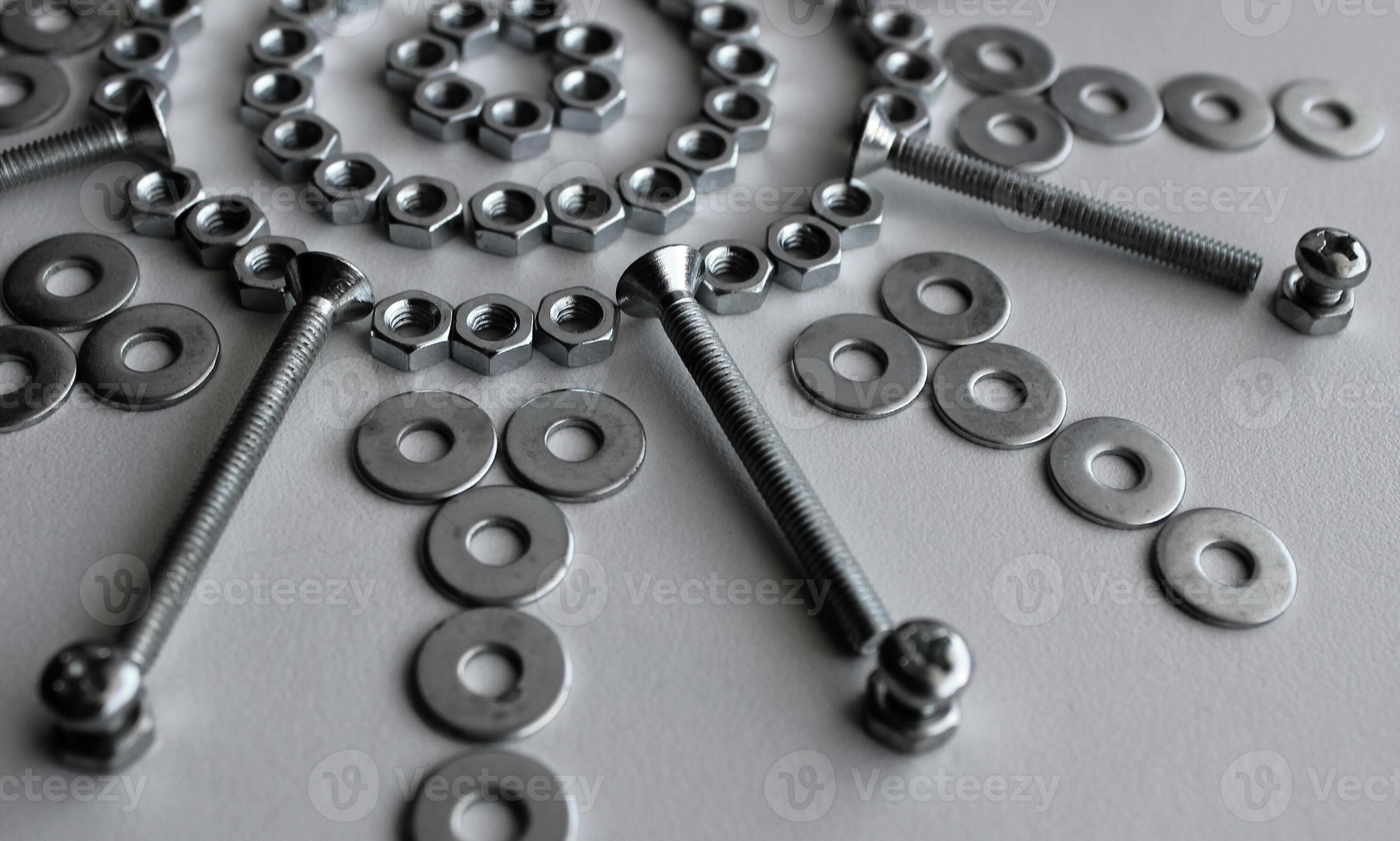 Part Of Design Pattern Of Steel Fasteners And Bolts In Star Shape On White Surface 45487861 ...