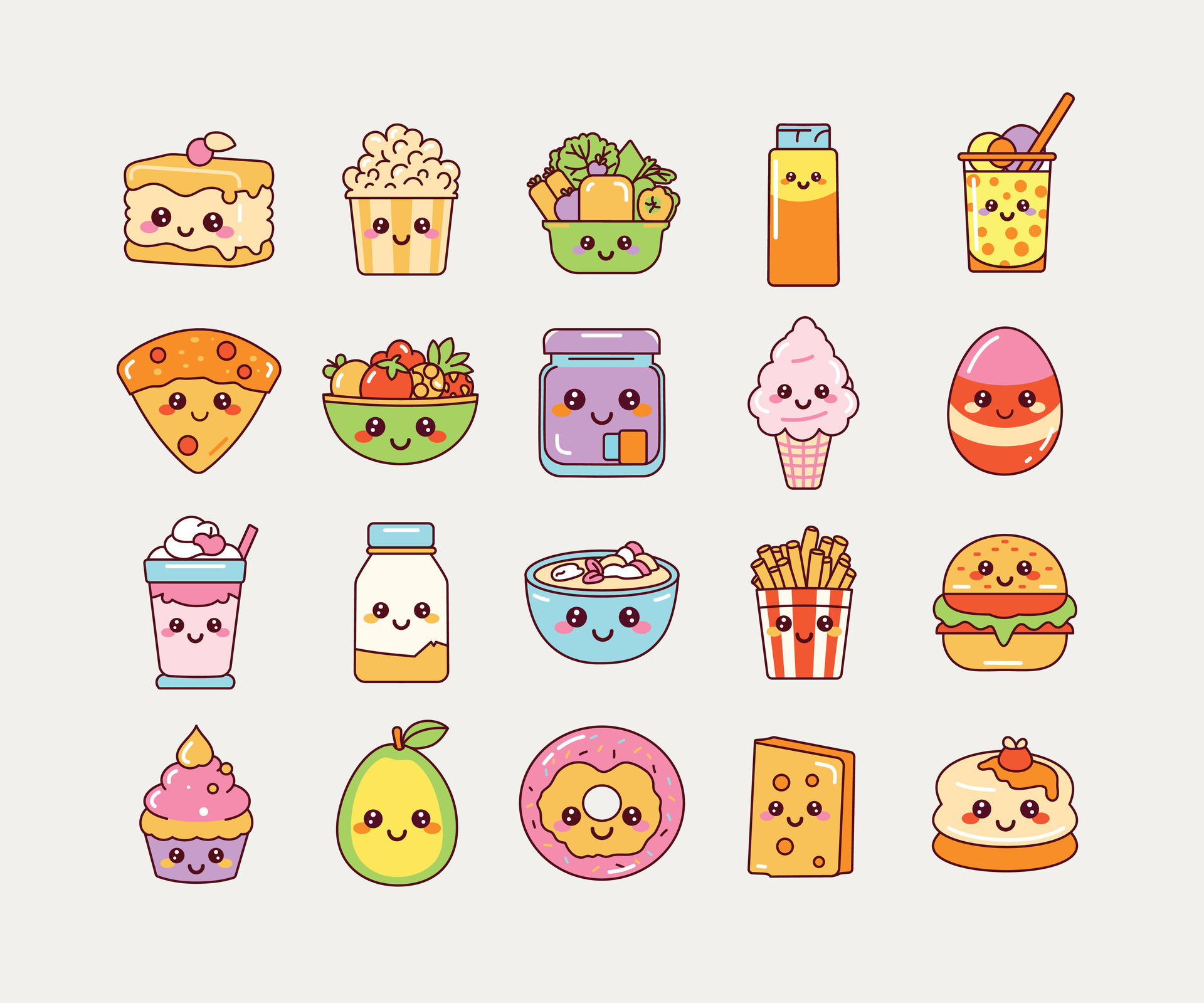 Cute Kawaii Food Clipart Collection Stock 45489208 Vector Art at Vecteezy