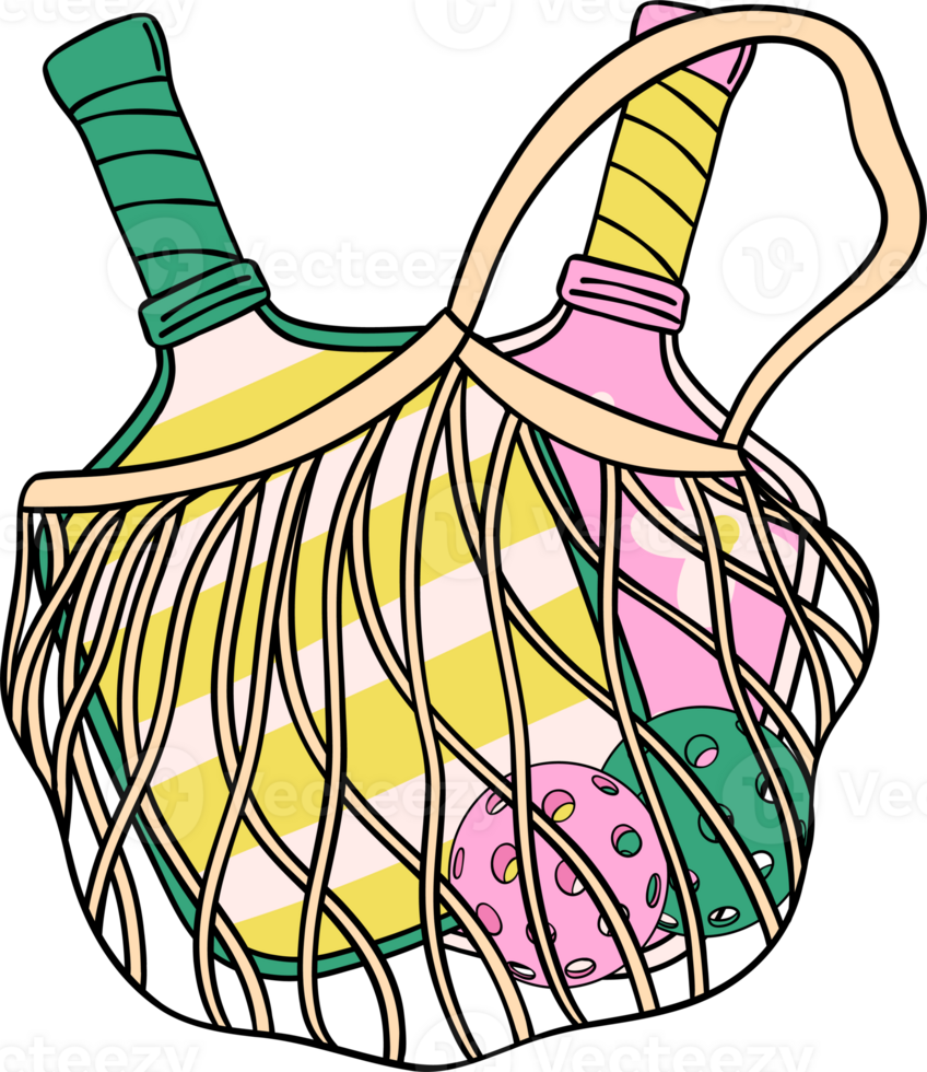 Retro Pickleball paddle and ball in net bag Sport accessory 45493267 PNG