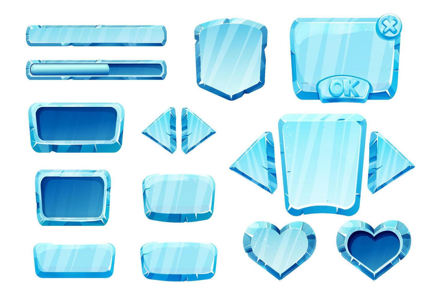 Set game menu assets ice buttons, interface elements 2d in cartoon ... Set game menu assets ice buttons, interface elements 2d in cartoon ...