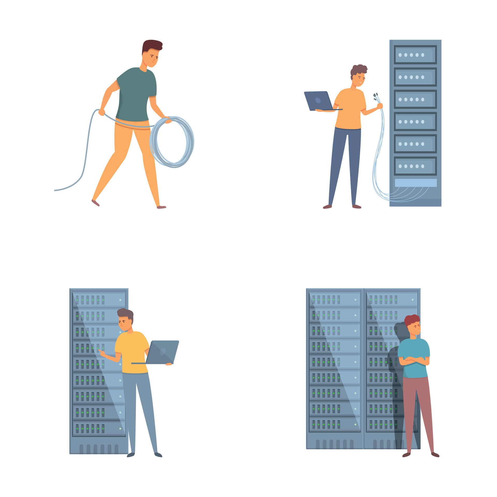 System administrator icons set cartoon . Man work with server and ... System administrator icons set cartoon . Man work with server and ...