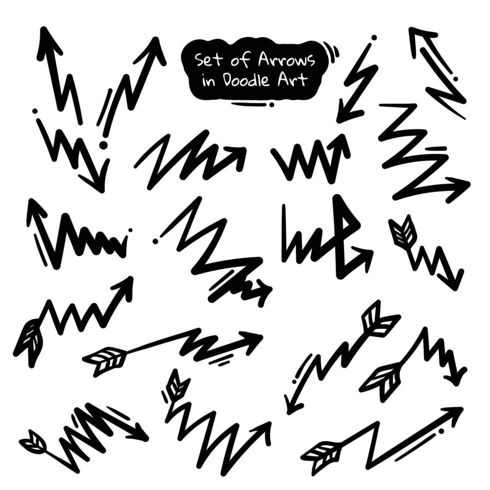 set of hand drawn arrows in zigzag shape with various directions and ...