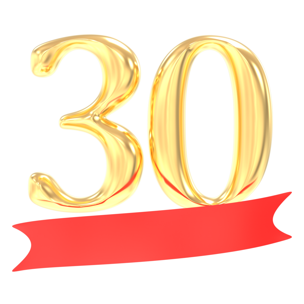 Anniversary 30 Number Gold And Red 3d Rendering 45496706 Png