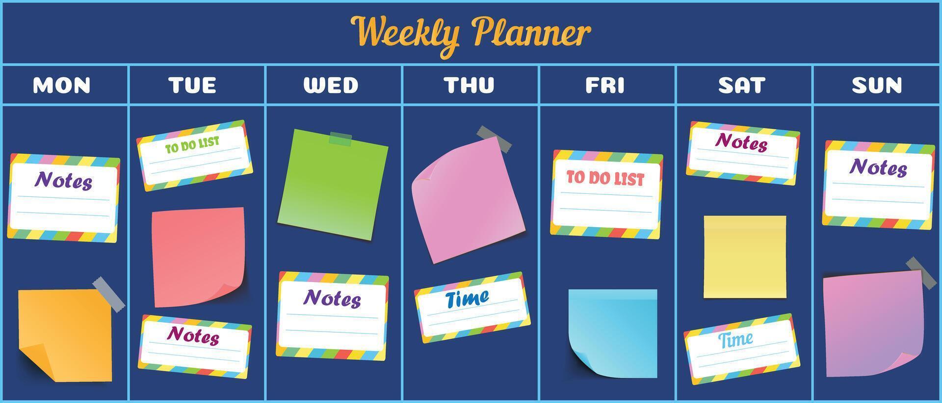 Weekly planner template with sticky notes. Organizer and schedule with ...