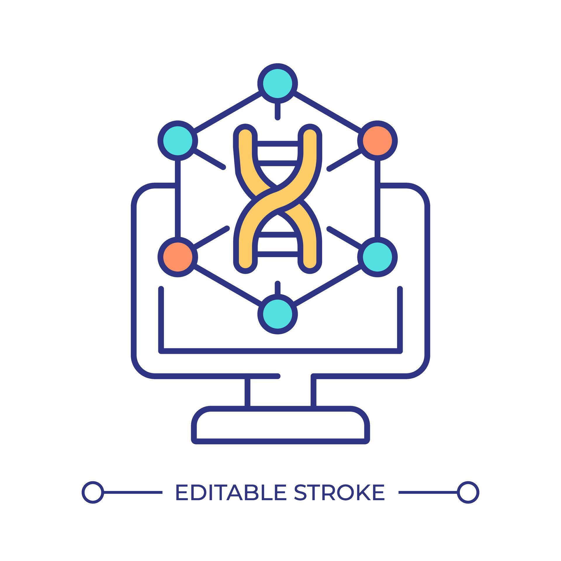 Bioinformatics RGB color icon. Biological computation. DNA analysis ...