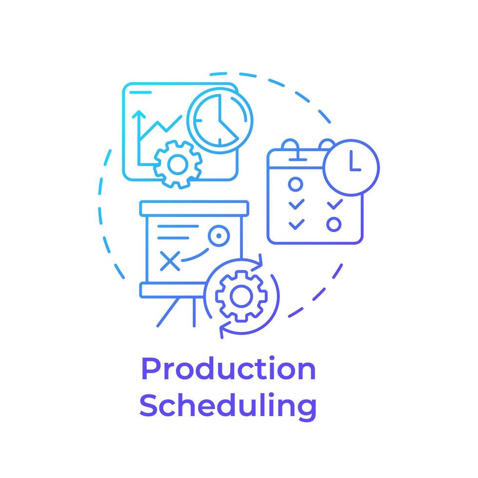 Production scheduling blue gradient concept icon. Manufacturing ...