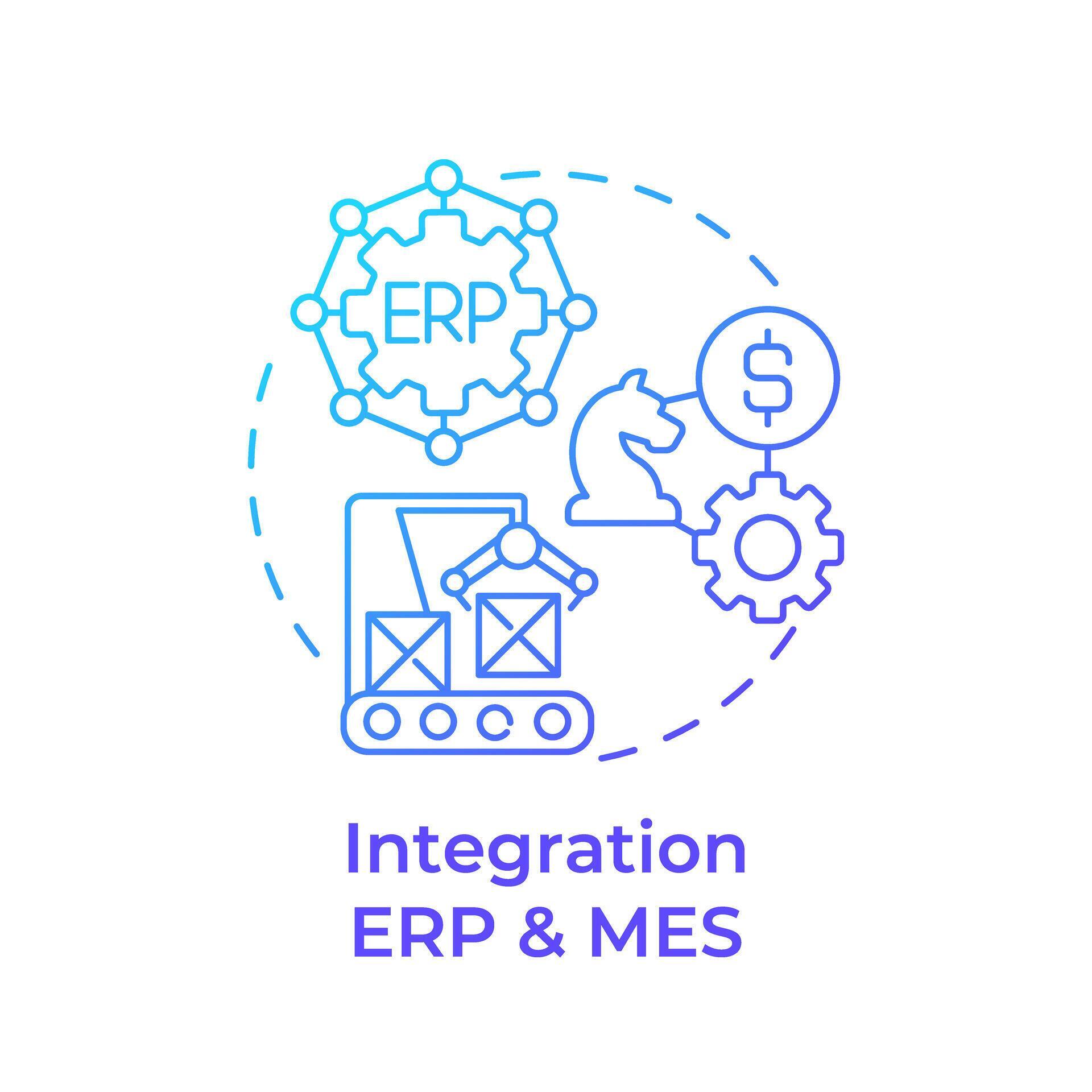 Integration ERP and MES blue gradient concept icon. Production ...