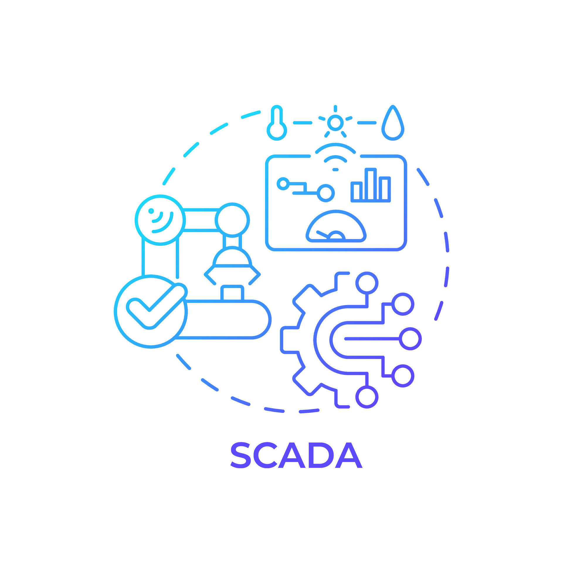 SCADA blue gradient concept icon. Supervisory control, data acquisition ...