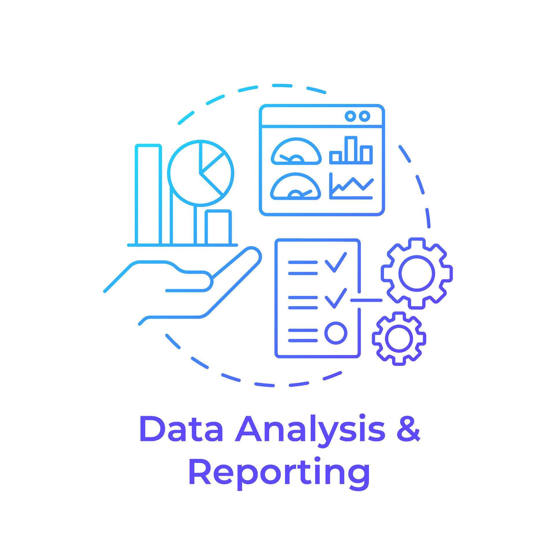 Data analysis and reporting blue gradient concept icon. Industry material management. Task ...