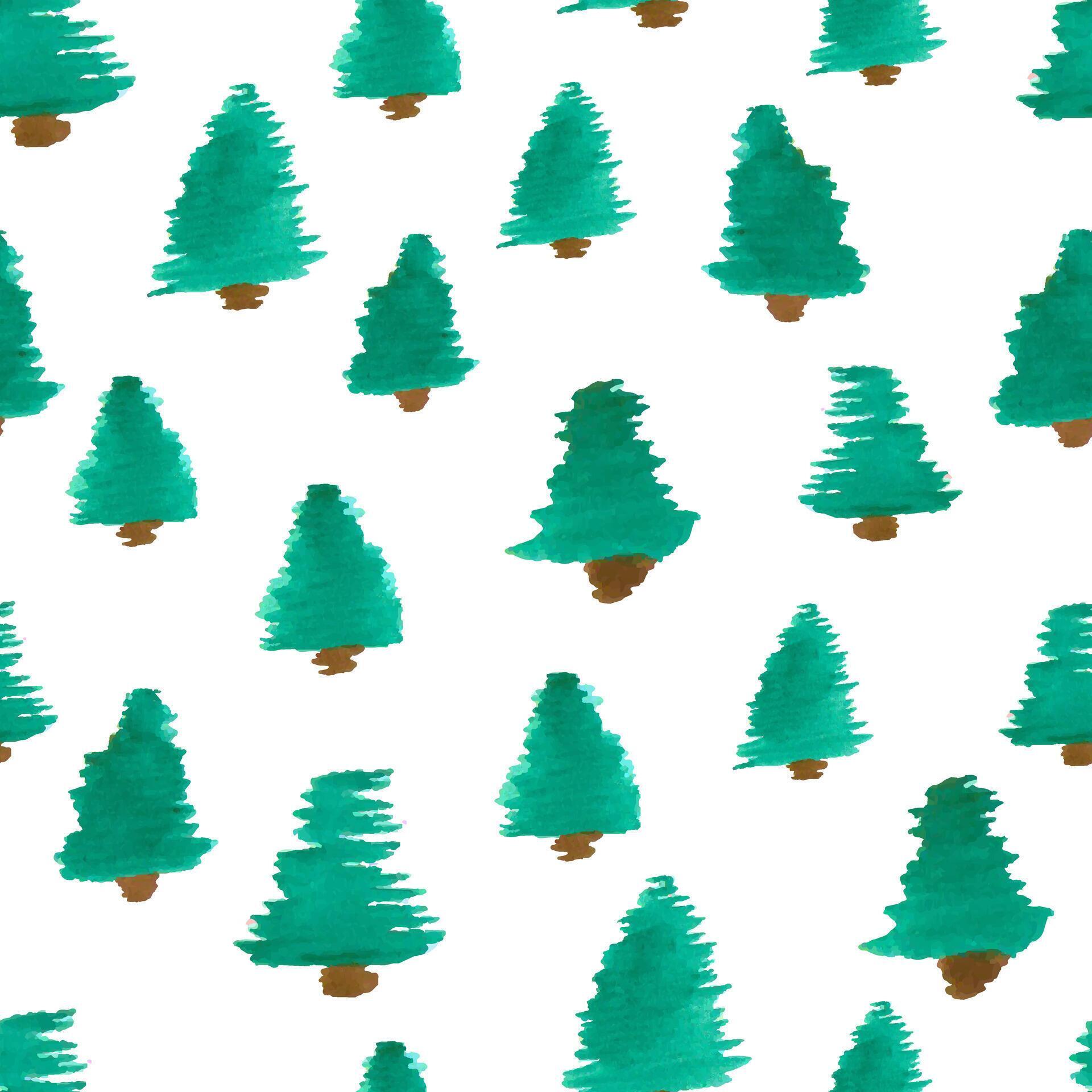 Watercolor Pine Tree Seamless Pattern Design on White Background ...