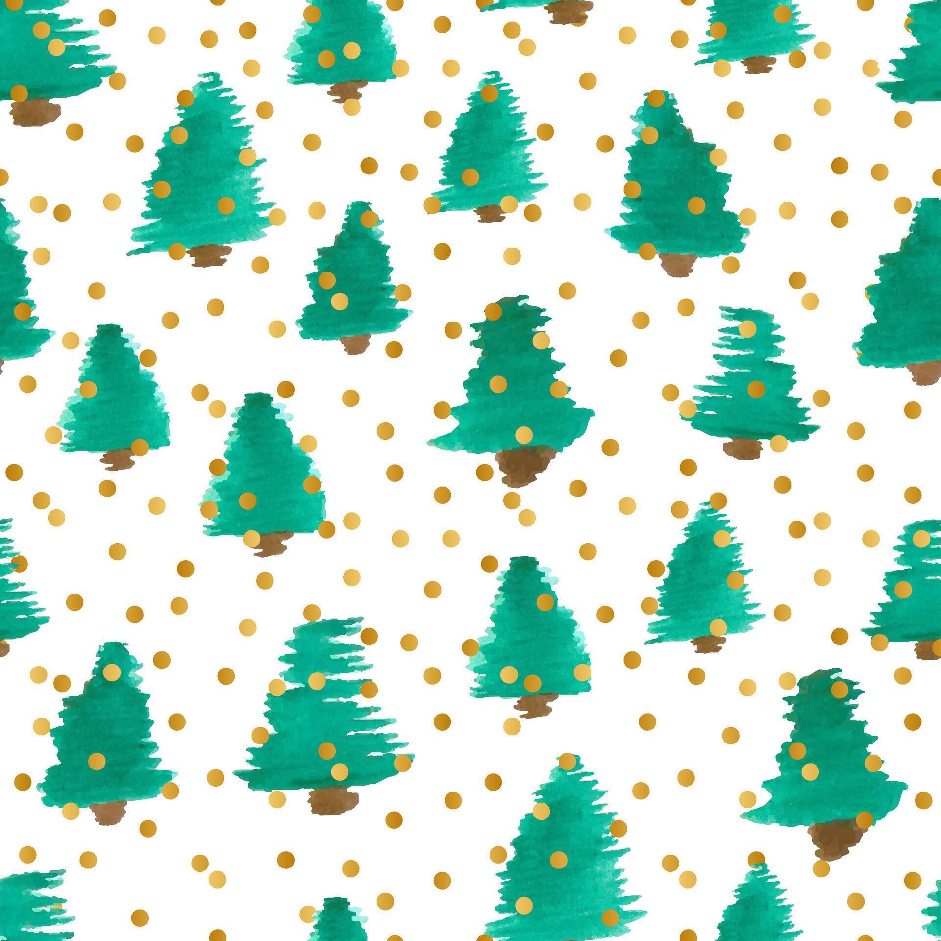Watercolor Christmas or Pine Tree Seamless Pattern Design with Gold ...