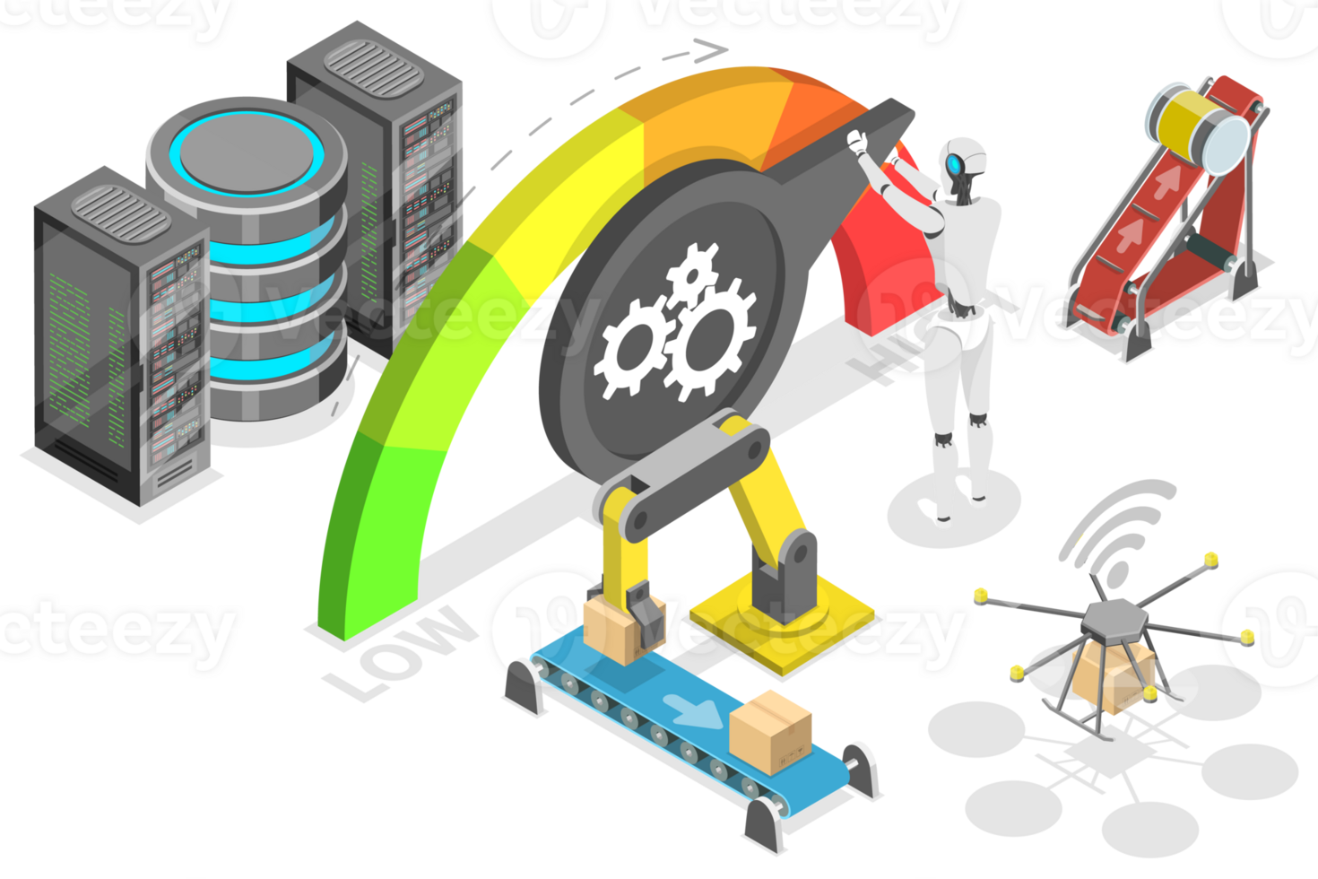 3d Isometric Flat Conceptual Illustration Of Level Of Automation