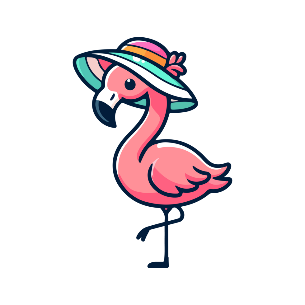 Cute Flamingo Wearing Hat Icon Character 45552910 Png