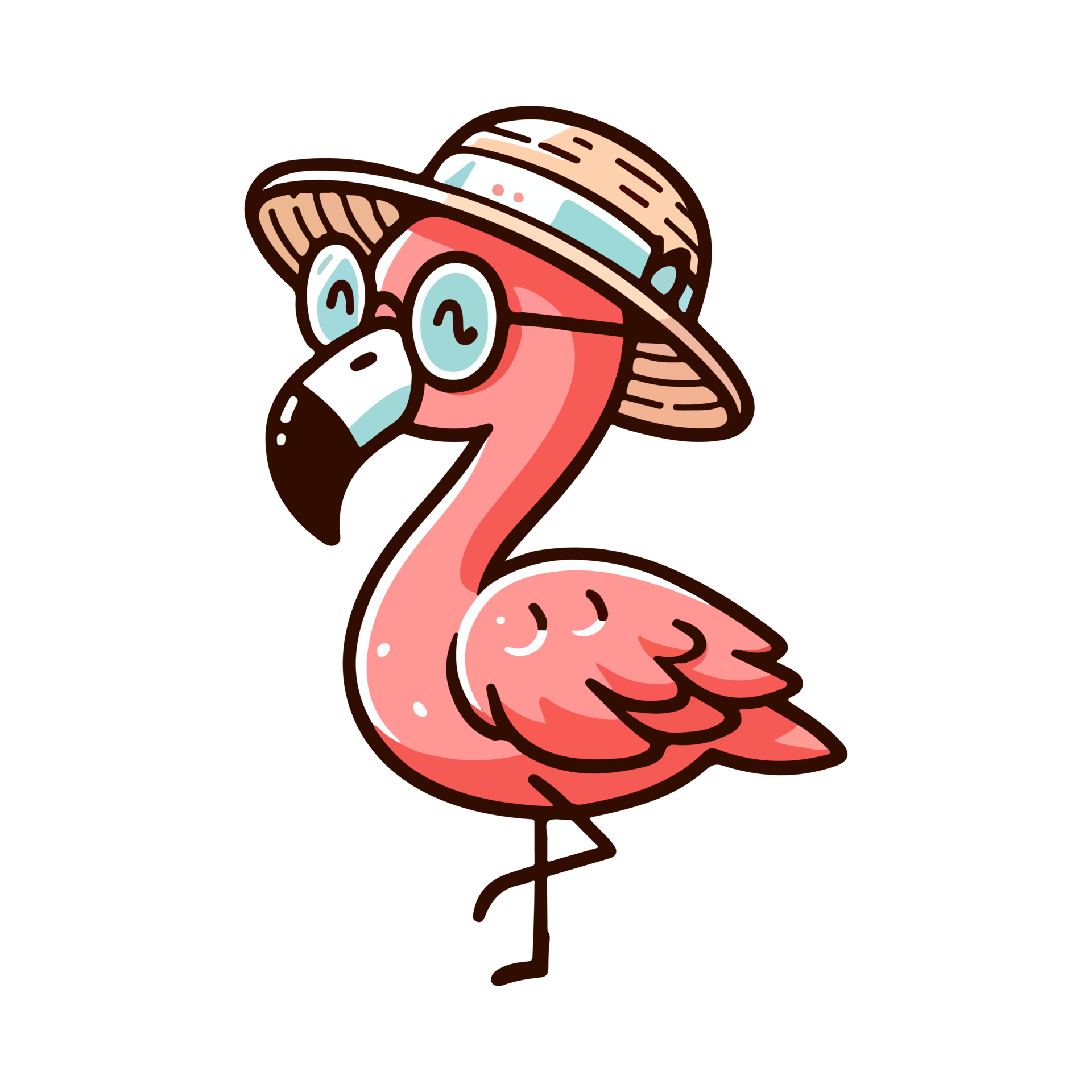 Cute Flamingo Wearing Hat And Glasses Icon Character 45552953 Png