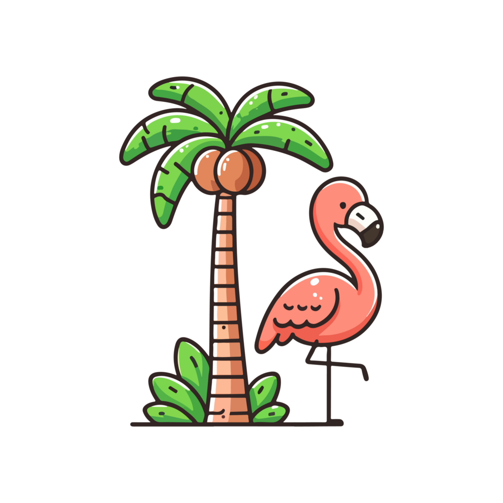 Cute Flamingo And Coconut Tree Icon Character 45552958 Png