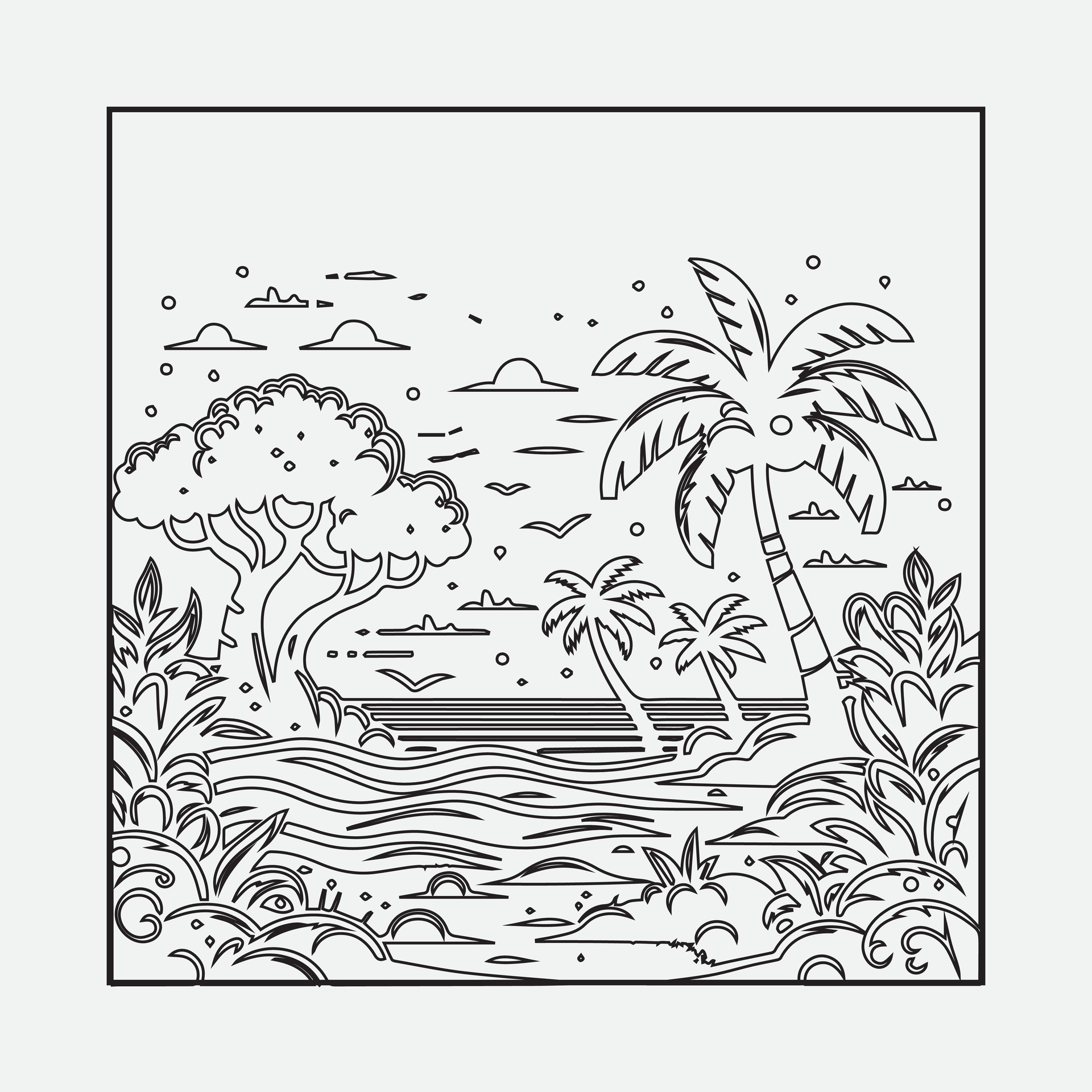 Draw a sketch of a beach scene with a neat outline 45593617 Vector Art ...
