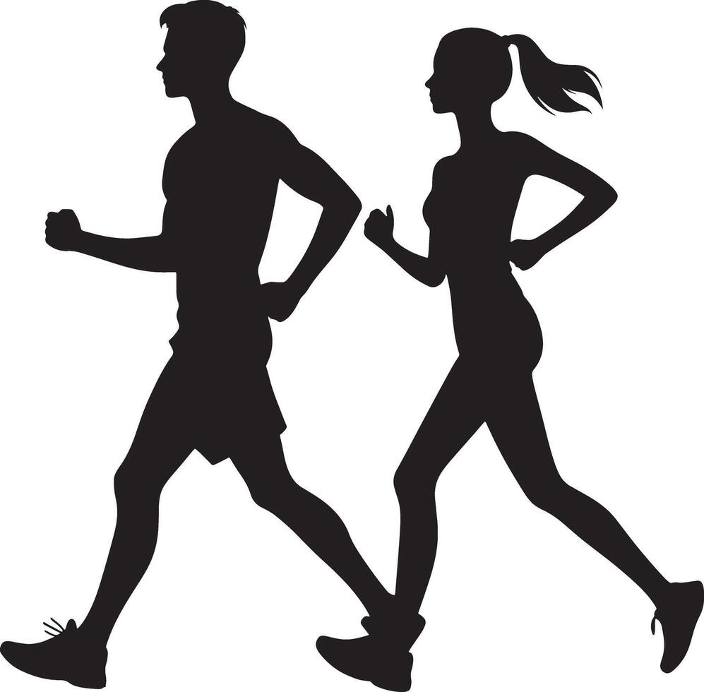 silhouettes of a running couple illustration, active couple jogging ...