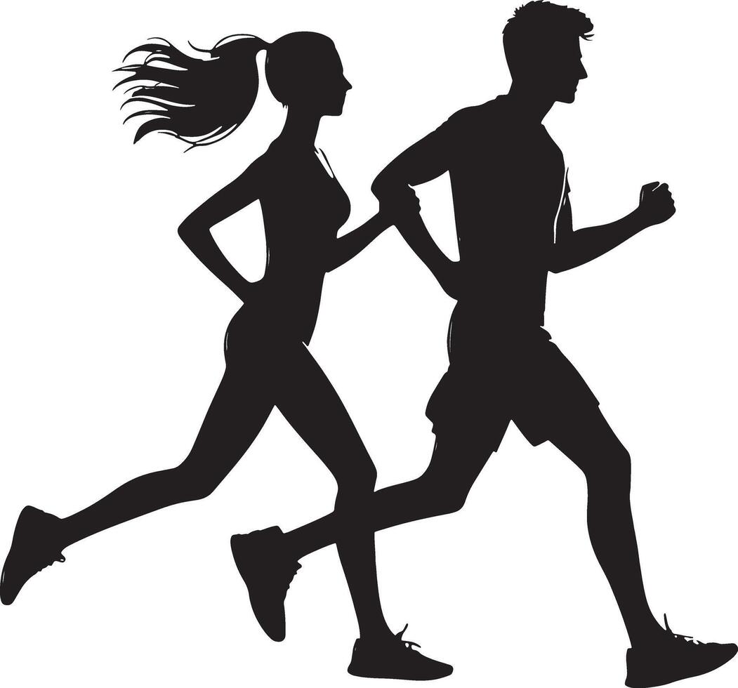 silhouettes of a running couple illustration, active couple jogging ...