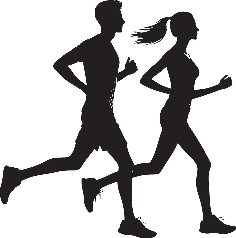 silhouettes of a running couple illustration, active couple jogging ...