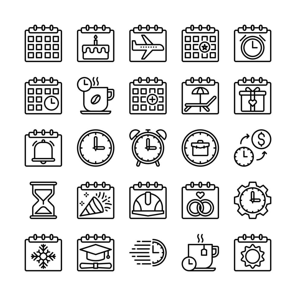 Time and Date icon set in line style 45634544 Vector Art at Vecteezy