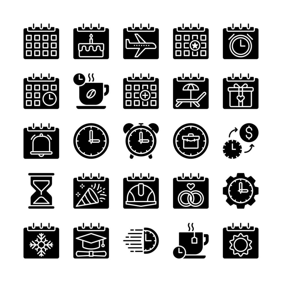 Time and Date icon set in solid style 45634556 Vector Art at Vecteezy