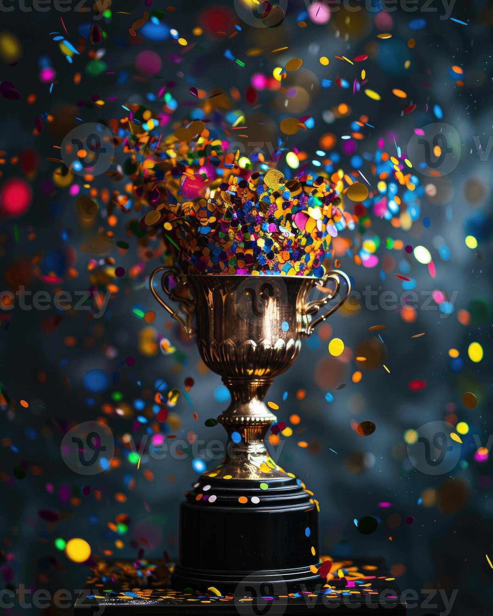 Celebration with Trophy, Confetti Shower 45638340 Stock Photo at Vecteezy