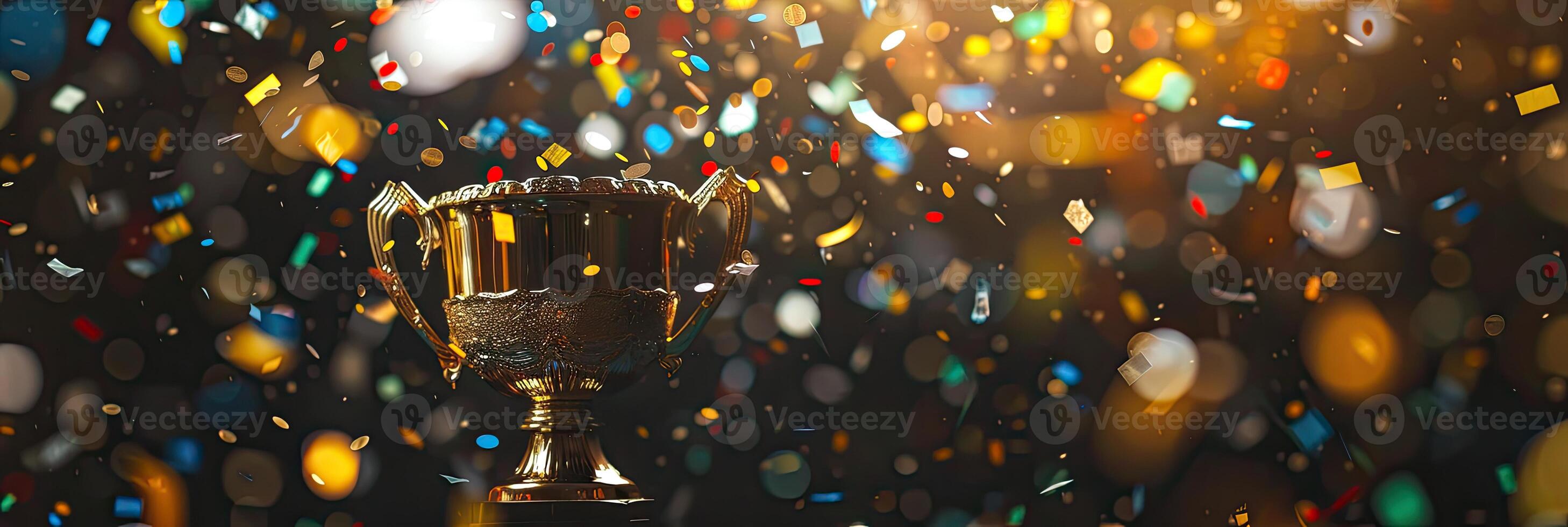 Celebration with Trophy, Confetti Shower 45638357 Stock Photo at Vecteezy