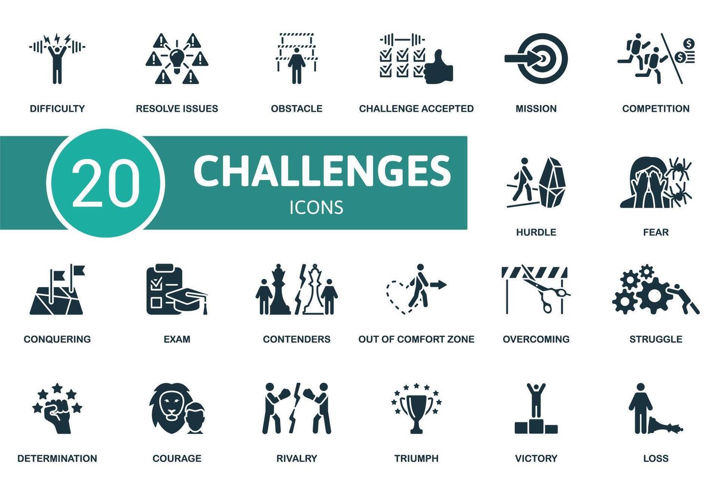 Challenges set. Creative icons. Editable elements. Monochrome. 45651089 ...