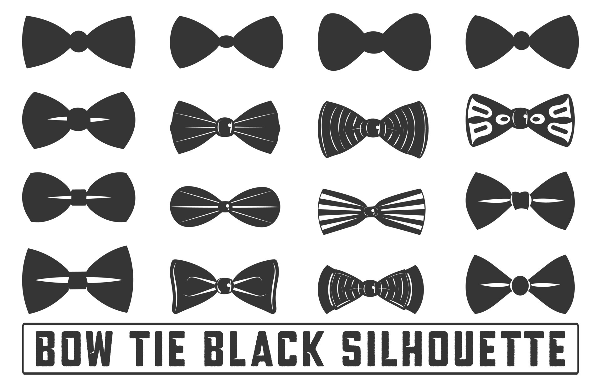Bow Tie Icons Set, bow tie silhouette on white background isolated ...