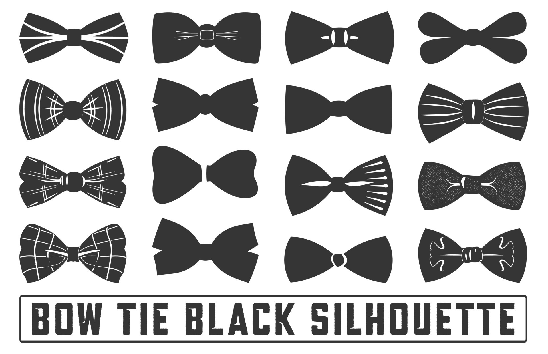 Bow Tie Icons Set, bow tie silhouette on white background isolated ...