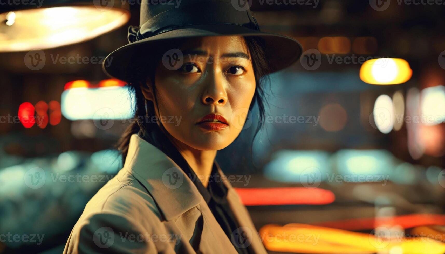 photo of portrait close up view of serious detective asian woman is under investigation at the ...