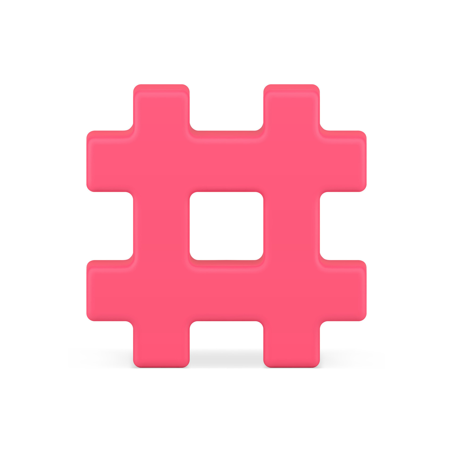 Bright red hashtag grid 3d icon illustration. Simple hash tag emblem ...