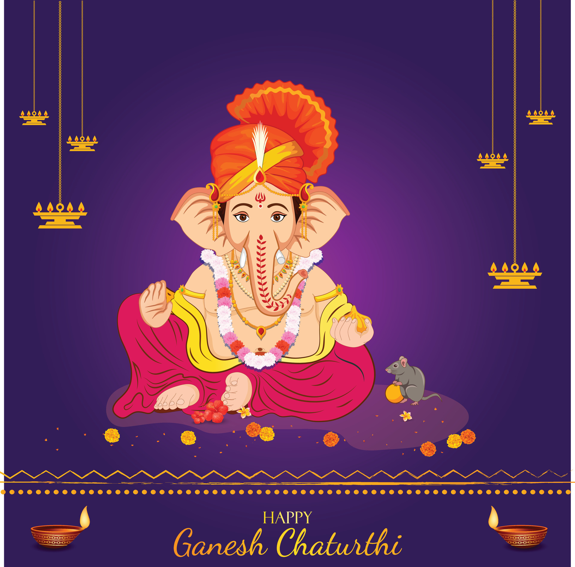 Happy Ganesh Chaturthi Festival Celebration Background Design With Lord Ganesha Illustration