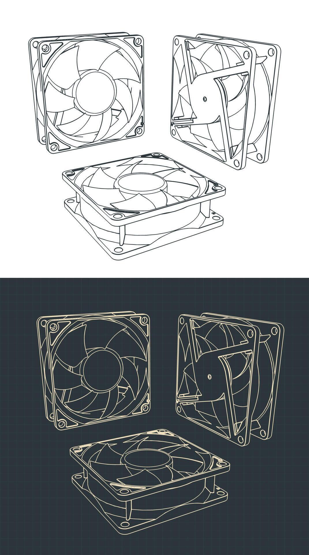 Fans for CPU coolers and computer cases blueprints 45683418 Vector Art ...
