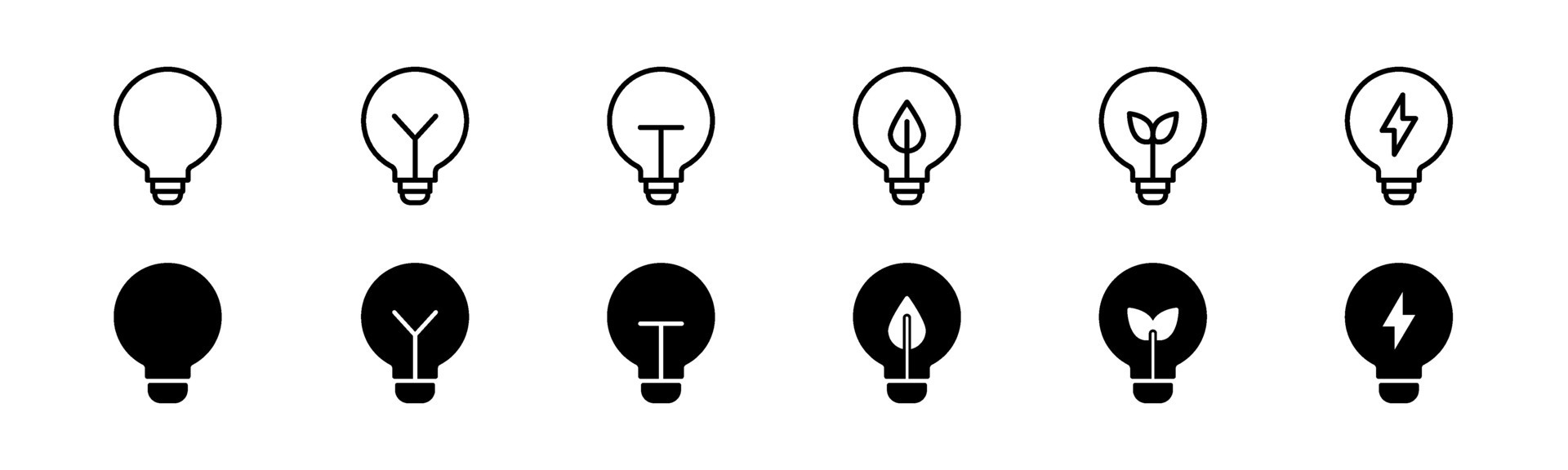 Lightbulb icon set. Line and glyph light bulb set. Idea lamp collection 45683889 Vector Art at ...
