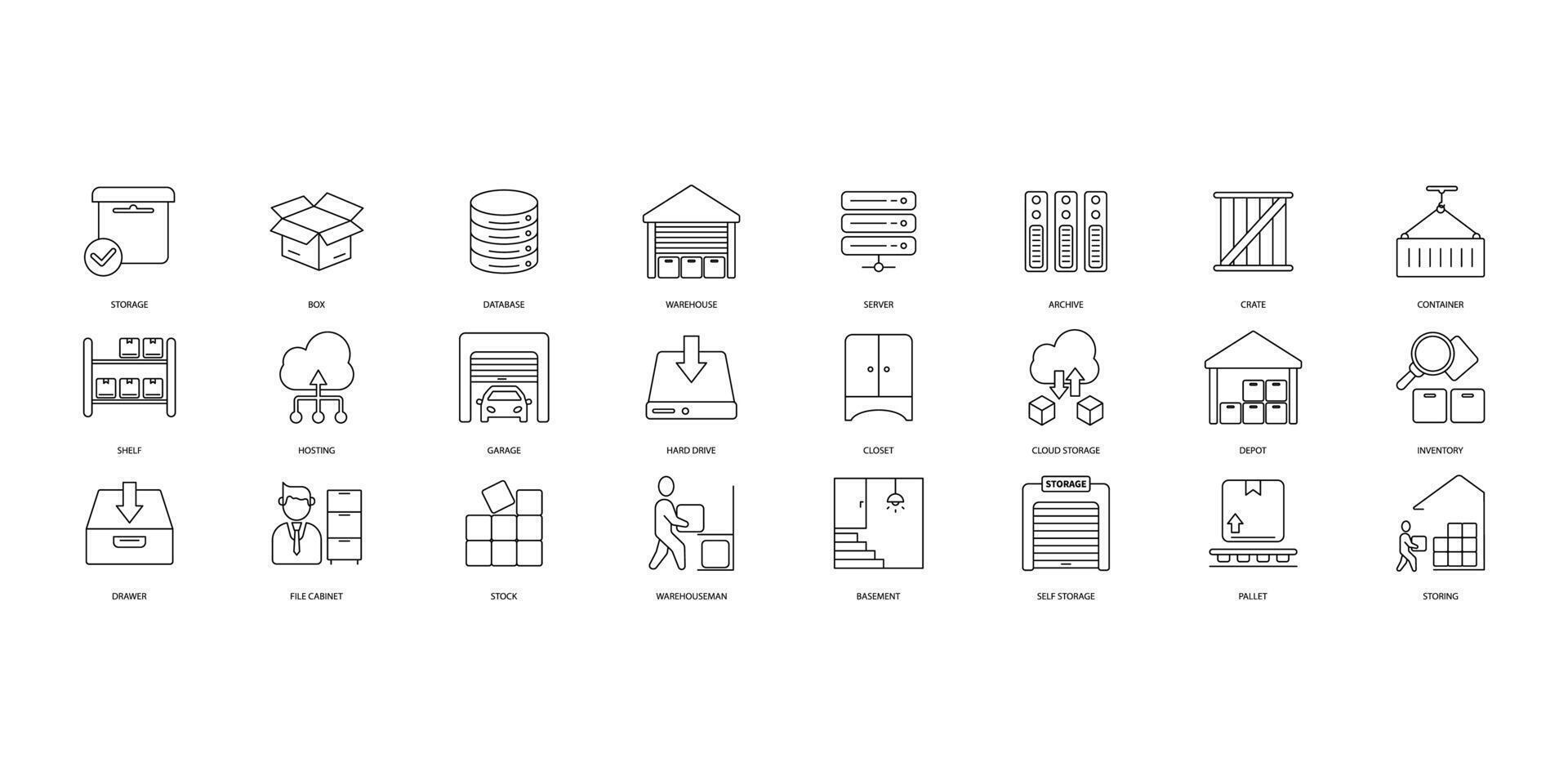 Storage icons set. Set of editable stroke icons.Set of Storage 45692527 Vector Art at Vecteezy