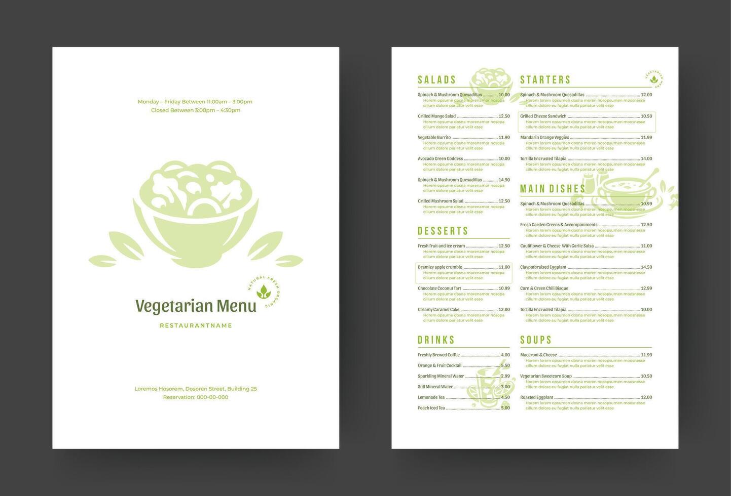 Vegetarian restaurant menu layout design brochure or food flyer ...