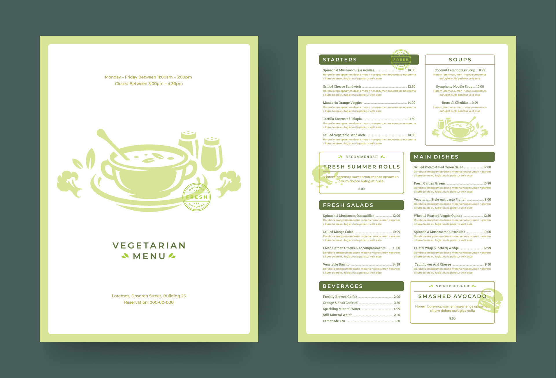 Vegetarian restaurant menu layout design brochure or food flyer ...