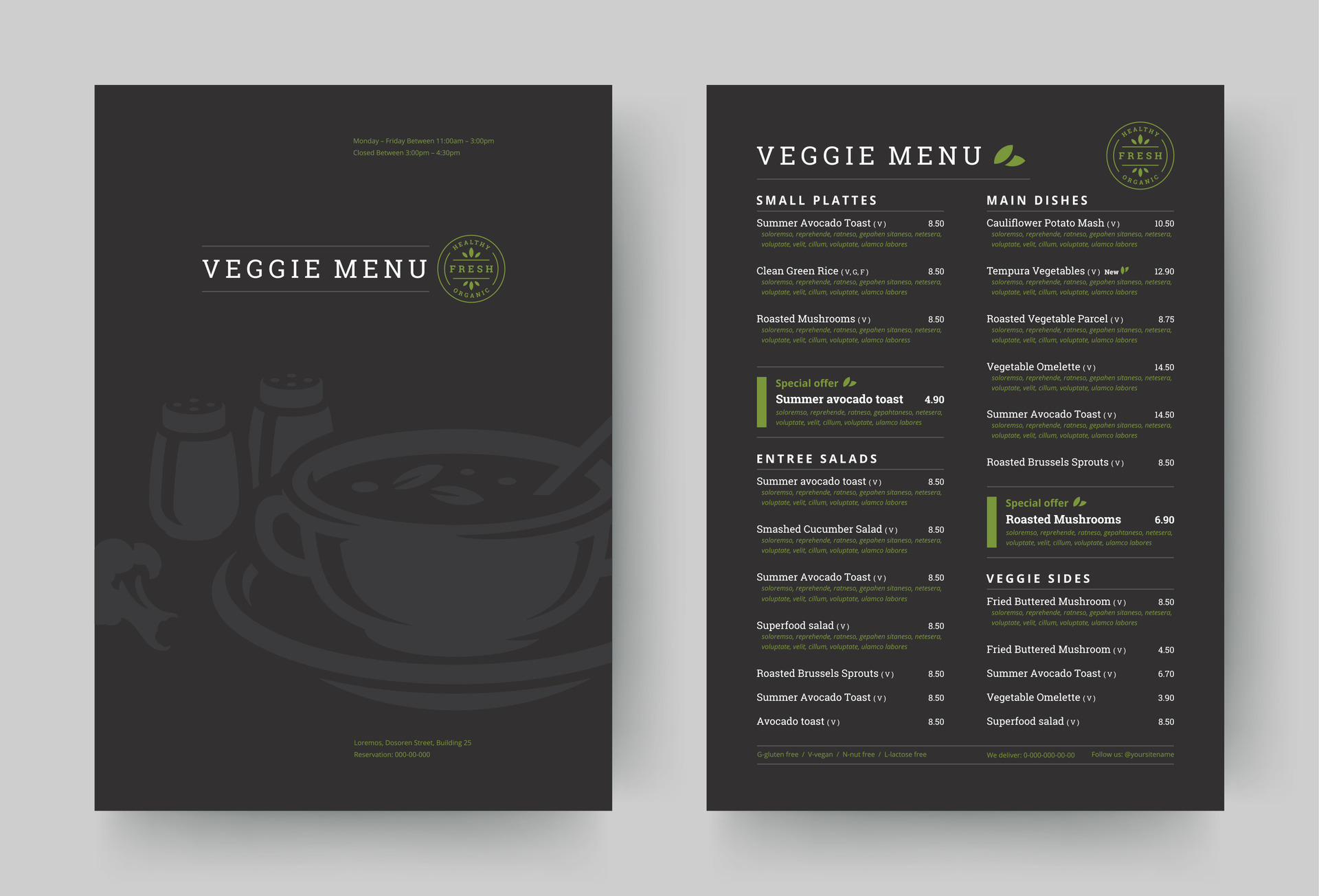 Vegetarian restaurant menu layout design brochure or food flyer ...