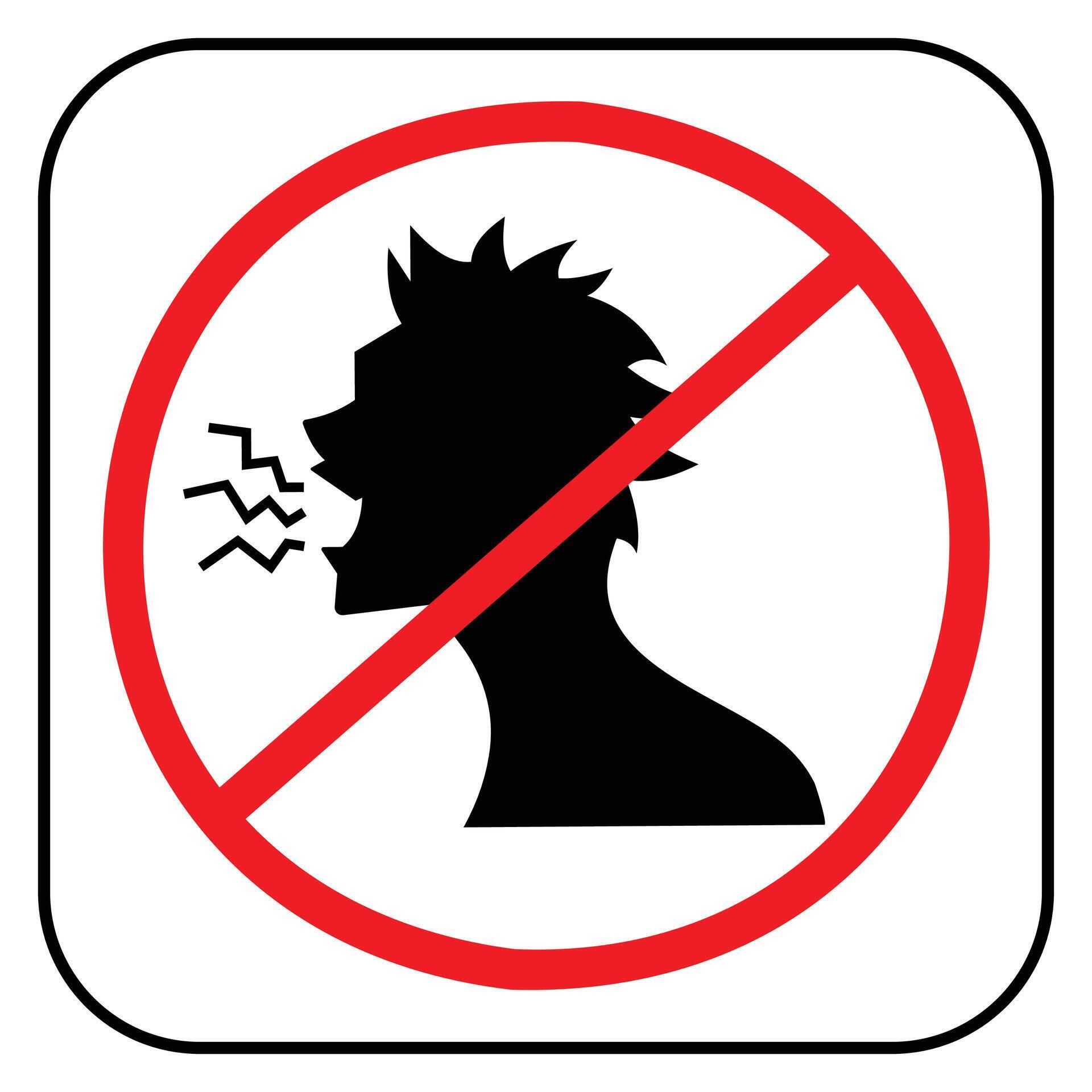 No shouting icon sign illustration with red circle cross isolated on ...