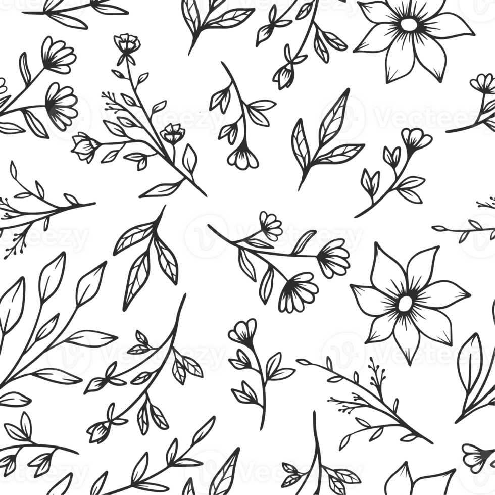Doodle Floral Seamless Pattern With Hand Drawn Flowers And Leaves 45701692 Png
